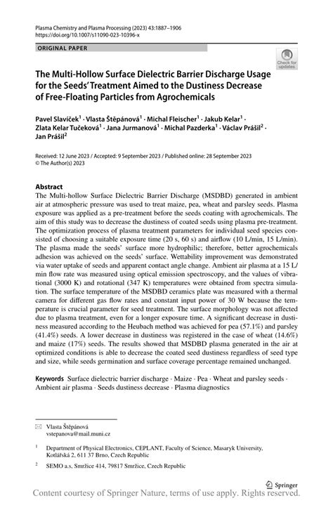 Pdf The Multi Hollow Surface Dielectric Barrier Discharge Usage For The Seeds Treatment Aimed