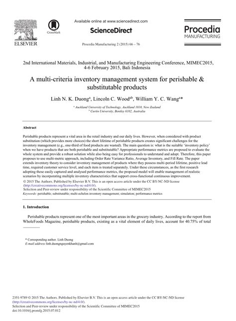 Pdf A Multi Criteria Inventory Management System For Perishable And Substitutable Products