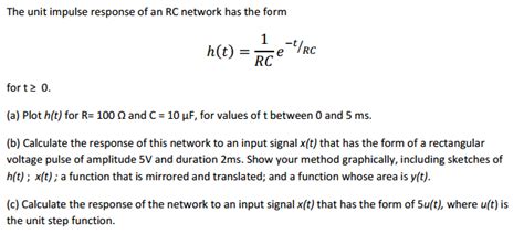 Solved The Unit Impulse Response Of An RC Network Has The Chegg Com