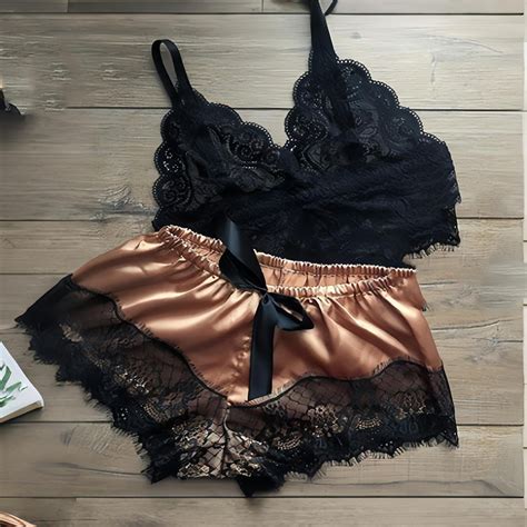 Aobny Brown Fancy Pajamas For Womens Lace Spring Sleepwear Sets Slim