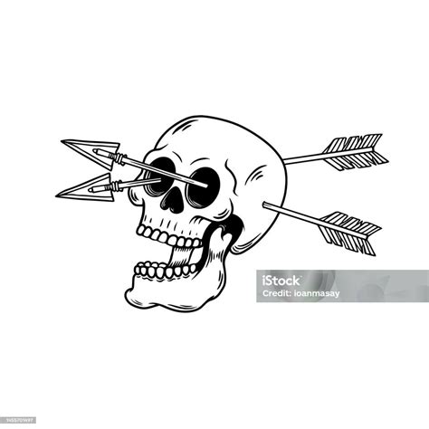 교차 화살표가있는 두개골 포스터 카드 배너 엠블럼 기호에 대한 디자인 요소 벡터 그림 검은색에 대한 스톡 벡터 아트 및 기타