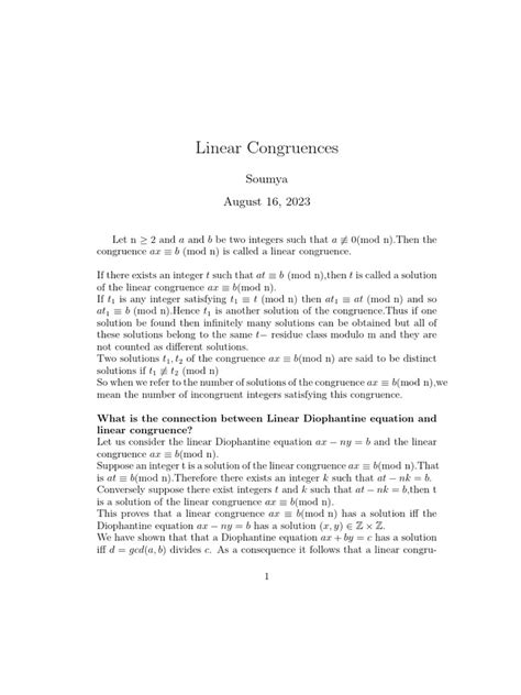 Linear Congruences Pdf Equations Ring Theory