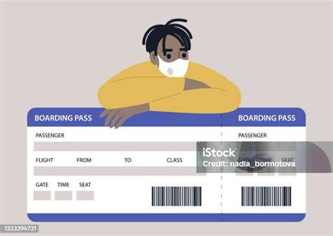 Karakter Pria Muda Hitam Mengenakan Masker Wajah Dan Bersandar Pada