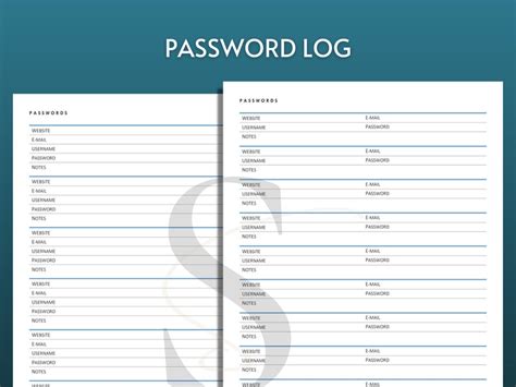 Password Log Digital Download Printable Password Login Tracker Password