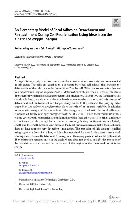 Pdf An Elementary Model Of Focal Adhesion Detachment And Reattachment During Cell
