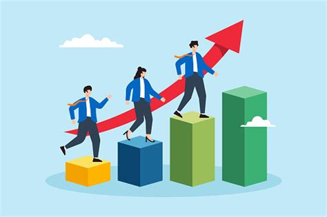 사업가의 평면 그림 화살표가 있는 성장 그래프 팀워크 함께 승리 비즈니스 성공 경력 발전 성취 개념에 대한 스톡 벡터 아트 및 기타 이미지 Istock