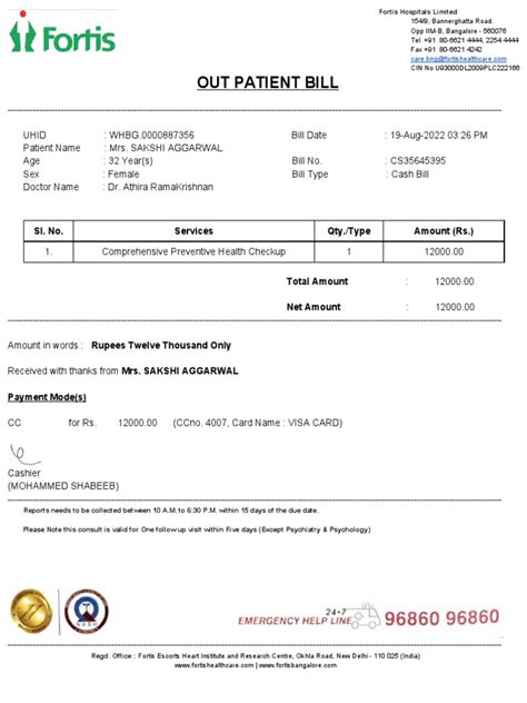 preventive health checkup receipt pdf medicine service industries