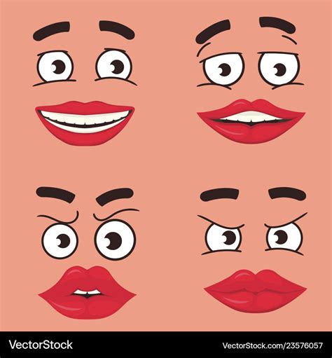 Funny Faces Set Cartoon Comics Face Expressions Vector Image