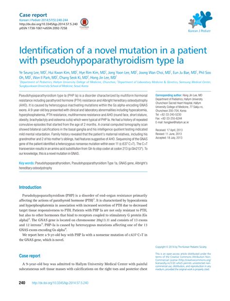 Pdf Identification Of A Novel Mutation In A Patient With Pseudohypoparathyroidism Type Ia