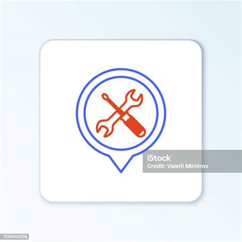 흰색 배경에 격리 된 교차 드라이버와 렌치 도구 아이콘라인 위치 포인터 설정 기호입니다 다채로운 개요 개념 벡터 공구상자에 대한 스톡 벡터 아트 및 기타 이미지 Istock