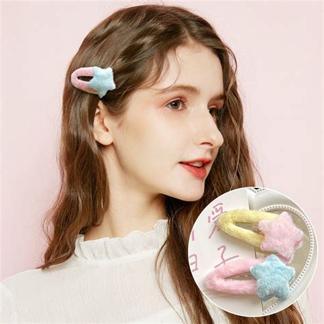 Fuzzy Star Hair Clips Kawaii Babe