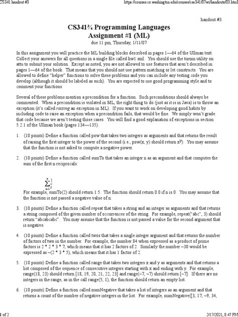 cs341 programming languages assignment 1 ml pdf function