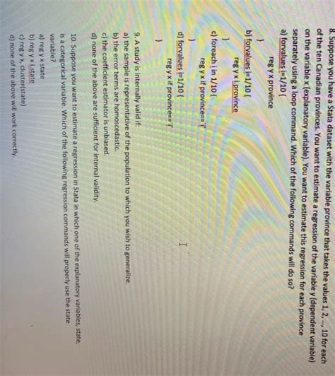 Solved 8 Suppose You Have A Stata Dataset With The Variable