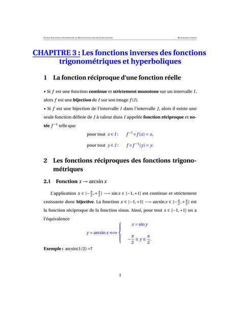 Solution Les Fonctions Inverses Des Fonctions Trigonométriques Et