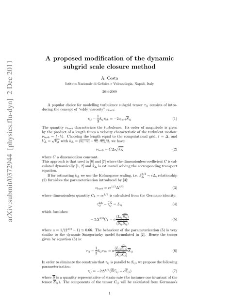 Pdf A Proposed Modification Of The Dynamic Subgrid Scale Closure Method