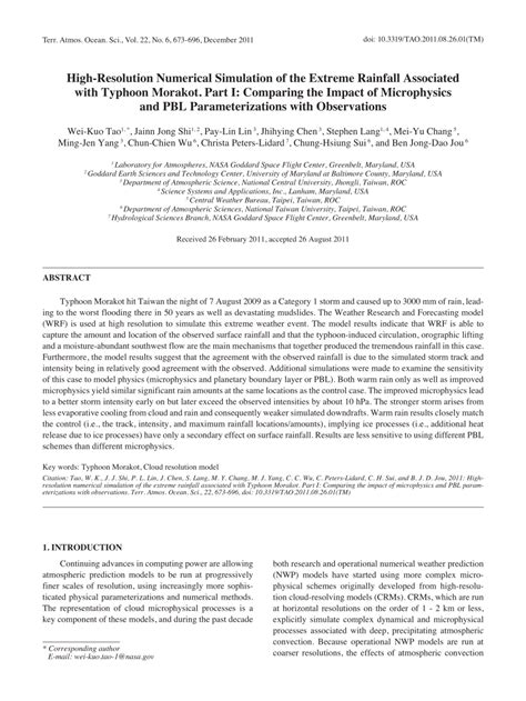 Pdf High Resolution Numerical Simulation Of The Extreme Rainfall Associated With Typhoon