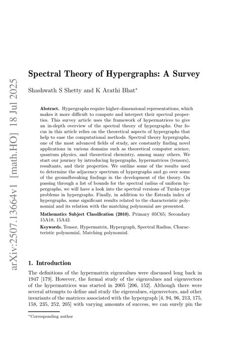 Pdf Spectral Theory Of Hypergraphs A Survey