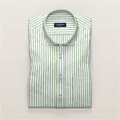Green Striped Short Sleeved Linen Shirt Tailor Store®