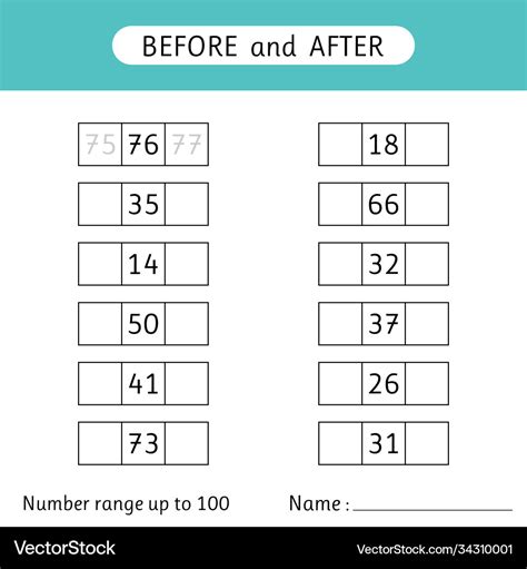 Fill In Missing Numbers Before And After Vector Image