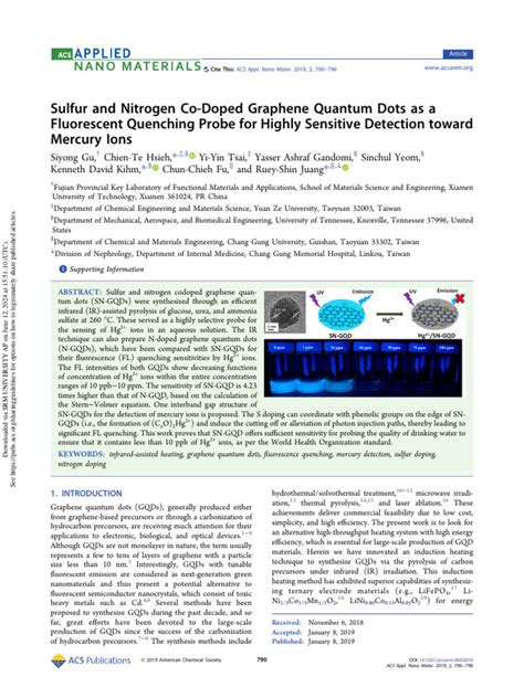 Gu Et Al 2019 Sulfur And Nitrogen Co Doped Graphene Quantum Dots As A