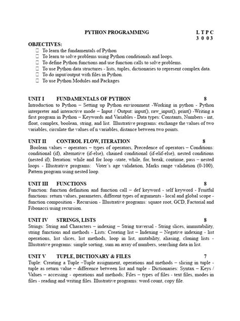 Python Programming Syllabus Pdf Method Computer Programming