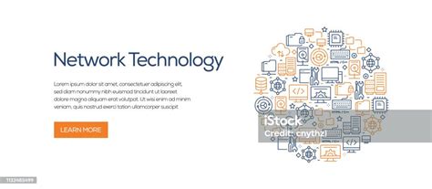 라인 아이콘이 있는 네트워크 기술 배너 템플릿입니다 광고 헤더 웹 사이트에 대 한 현대 벡터 일러스트 연결에 대한 스톡 벡터 아트 및 기타 이미지 Istock