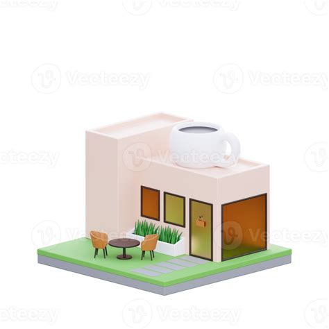 3d Rendered Building With Coffee Cup Roof And Outdoor Seating 49547884 Png