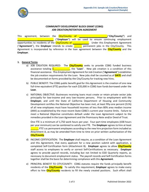 california job creation retention agreement community development
