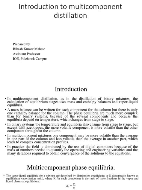 Introduction To Multicomponent Distillation Pdf Distillation Phases Of Matter