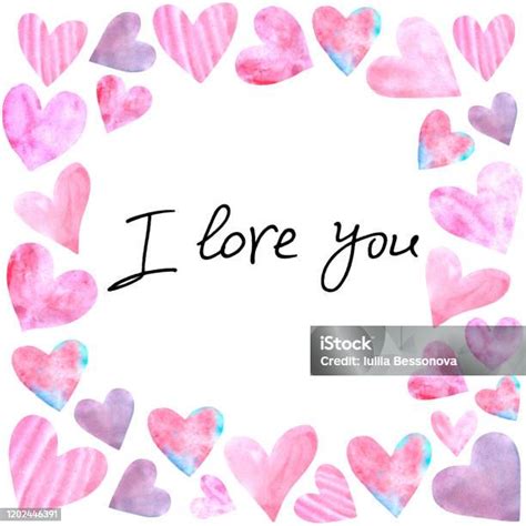 당신을 사랑해요 분홍색 수채화 하트의 프레임입니다 발렌타인 데이 인사말 카드 사랑의 선언 웹에 대한 배경 템플릿 0명에 대한 스톡 벡터 아트 및 기타 이미지 Istock