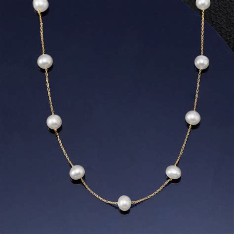 5 55mm Cultured Pearl Station Necklace In 14kt Yellow Gold 16 Ross Simons
