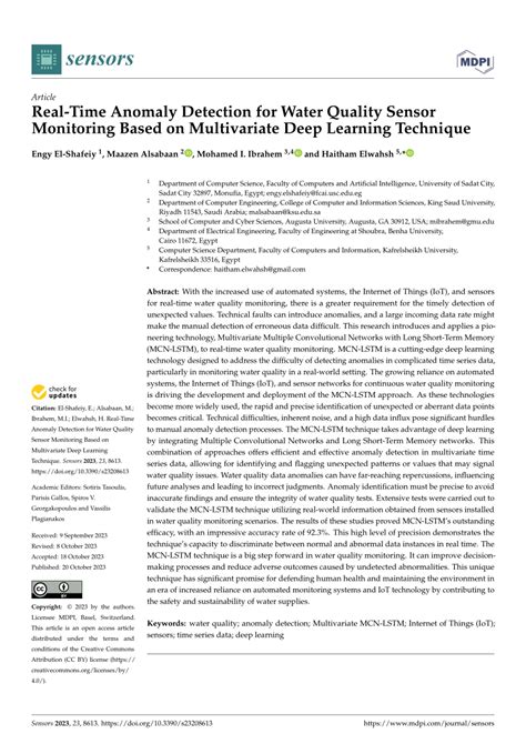 PDF Real Time Anomaly Detection For Water Quality Sensor Monitoring Based On Multivariate Deep