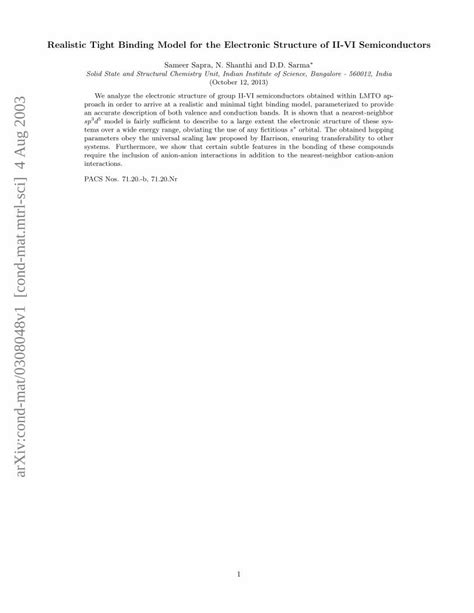 Pdf Realistic Tight Binding Model For The Electronic Structure Of Ii Vi Semiconductors