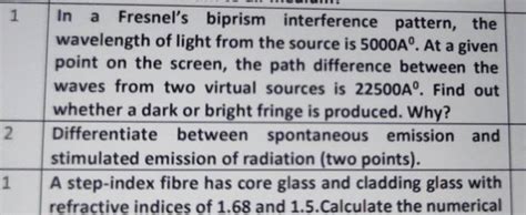 1 2 1 In A Fresnels Biprism Interference Pattern The Wavelength Of Ligh