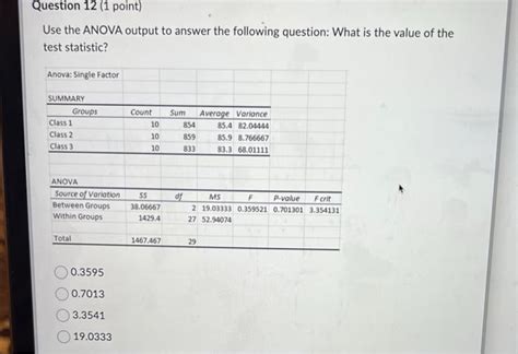 solved use the anova output to answer the following