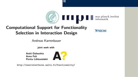 Computational Support For Functionality Selection In Interaction Computational Support For Functionality Selection In Interaction