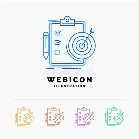 Goals Report Analytics Target Achievement 5 Color Line Web Icon Template Isolated On White