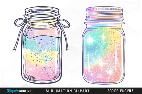 Watercolor Pastel Glitter Jar Clipart Graphic By Regulrcrative