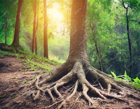 Premium Photo Nature Concept Tree With Roots In The Forest Background
