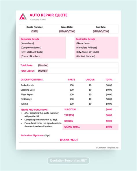 20 Free Repair Quote Templates Word Excel Pdf