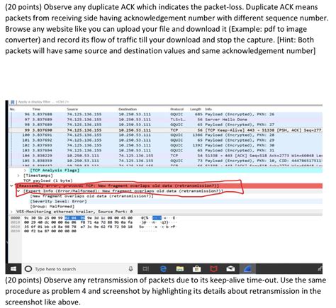 20 Points Observe Any Duplicate Ack Which Indicates