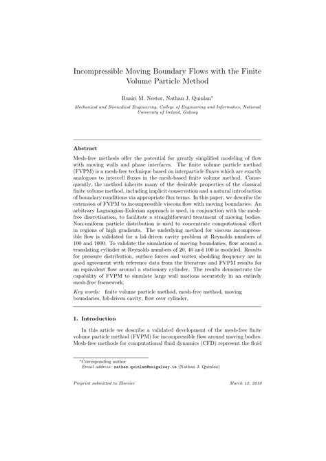 Pdf Incompressible Moving Boundary Flows With The Finite Volume