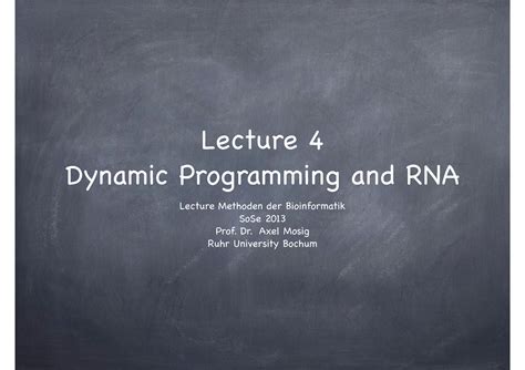 Lecture 4 Vorlesungen Lecture 4 Dynamic Programming
