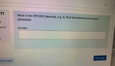 solved 71 what is the opcode decimal e g 3 19 of the