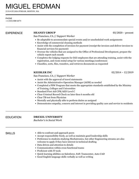 Support Worker Resume Samples Velvet Jobs