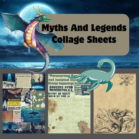 Myths And Legends Collage Sheets Paranormal Digital Prints Scrapbooking Loch Ness Monster