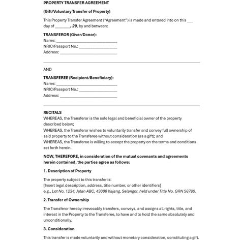 Property Transfer Agreement Editable Sample Document Word Files Shopee Malaysia
