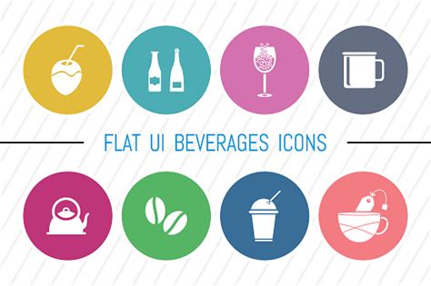플랫 Ui 8 컬러 음료 아이콘 설정합니다 Eps10입니다 매우 유용한 음료 아이콘 설정 간단한 그림입니다 웹 모바일 소프트웨어