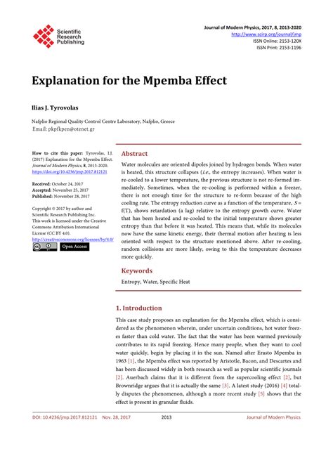 Pdf Explanation For The Mpemba Effect