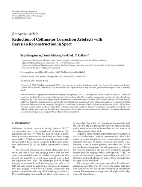 Pdf Reduction Of Collimator Correction Artefacts With Bayesian